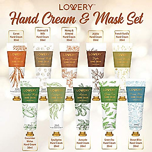 LOVERY Hand Cream and Hand Mask Gift Set - 10 Scented Moisturizing Hand Lotions & 5 Deep Conditioning Hand Masks Shea Butter, Vitamin E and Jojoba Oil - Gifts for Women, Men, Mom, and Birthday