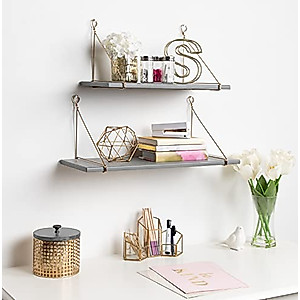 Kate and Laurel Vista Wood and Metal Wall Shelves, 2 Piece Set, Gray and Gold