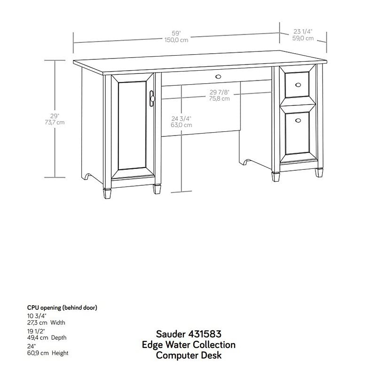 Sauder Edge Water Home Office Computer Desk with Storage, Washed Walnut Finish