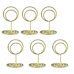 Jofefe 20pcs Mini Place Card Holders, Cute Table Number Holders, Small Size Table Card Holder Table Picture Stands, Wire Photo Holder Menu Memo Clips, Idea for Wedding, Anniversary Party (Gold)