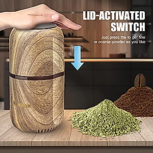 COOL KNIGHT Herb Grinder [large capacity/fast/Electric ]-Spice Herb Coffee Grinder with Pollen Catcher/- 7.5" (Wood grain)