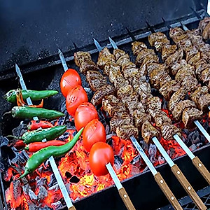 Vokop 12 Pack Kebab Skewers 23.5 Inch Long Flat Stainless Steel Grilling BBQ Skewer Reusable Barbecue Skewers with Wood Handle,Ideal for Koubideh Persian Brazilian Chicken Shrimp Turkish Shish Kabob