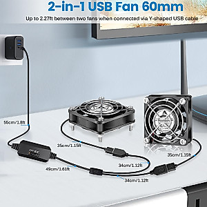 GDSTIME 2-Pack 60mm x 15mm USB Fan with 3 Speed Control, 5V Brushless DC Cooling Fans for PC Computer Case Cooler Raspberry Pi Radiator Ventilation