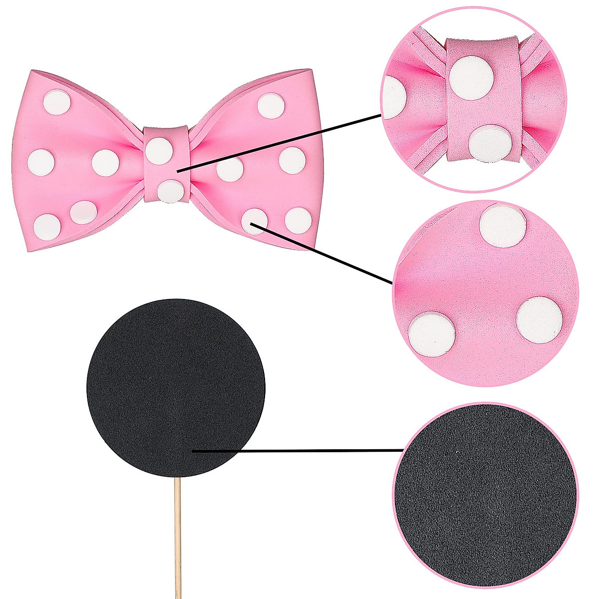 Mouse Cake Topper Pink Bow and Ears Party Supplies Decorations for Baby Girl Birthday
