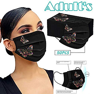 50Pcs Butterfly Print Disposable Facemask for Adults Women with Designs PaperMasks 3 Ply Breathable Non Woven Face Guard
