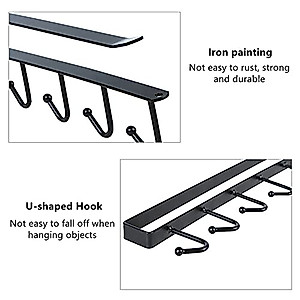 OULLYY 2 Pack 6-Hook Under Cabinet Mug Hanger, Adhesive Cup Holder Coffee Cup Mug Holder for Kitchen, 6 Hooks Tea Mug Holder for Cupboard (2pcs Black)