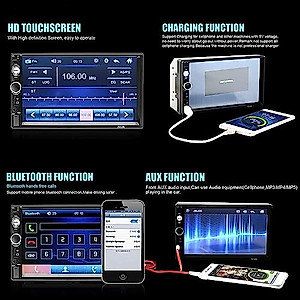 Gxegauy Double Din Car Stereo, 7 Inch Stereo with Bluetooth Compatible Apple Carplay and Android Auto, Audio Receivers HD Touchscreen,FM Radio, USB/TF/AUX Port