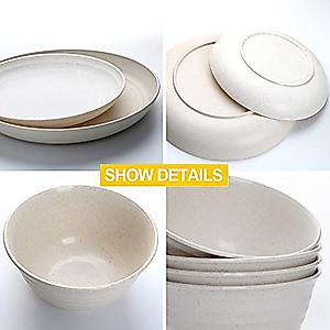 Wheat Straw Dinnerware Sets - Unbreakable Dinnerware Sets,Travel Camping Cutlery Set,Dishwasher Microwave Safe Dinnerware,Plates, Bowls, Cups, Cutlery | Dish Set for 4