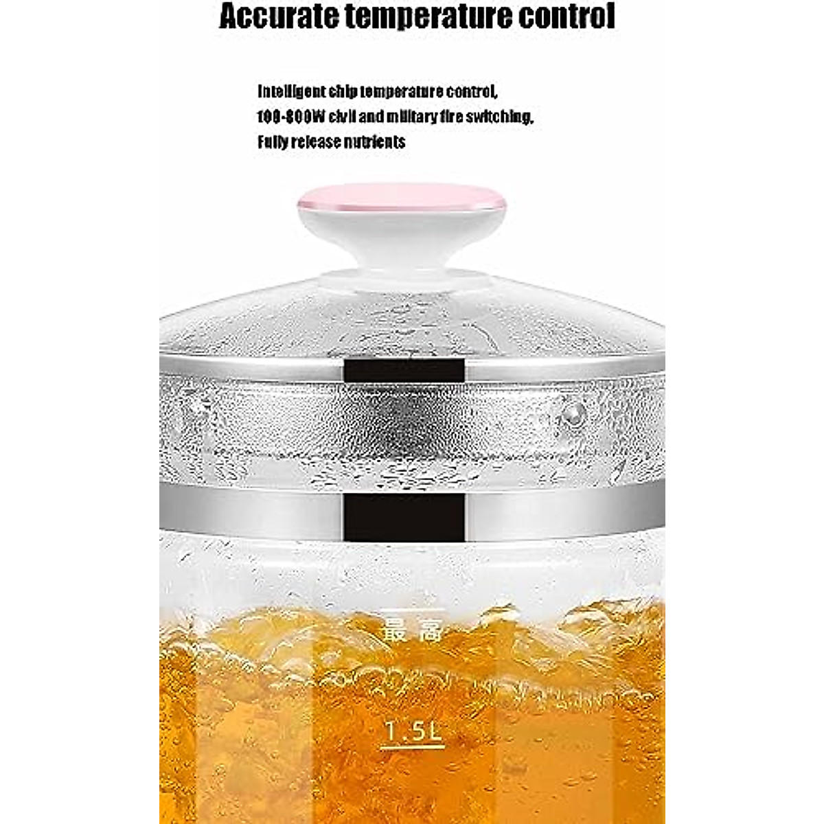 1.5L Intelligent Multifunctional Health Pot Home Electric Kettle Electric Teapot Glass Teapot Water Heater High Borosilicate Glass Pot Body Precision Temperature Control Stainless Steel A,1.8L (Color