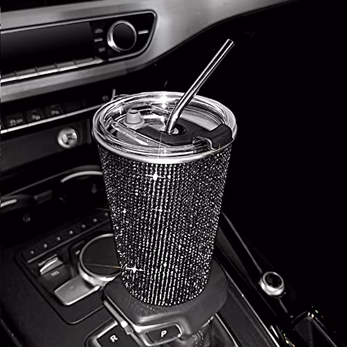 Bling Drink Coffee Mug,zcargel Crystal Drink Cup 20 Oz Stainless Steel Straw Coffee Cup Travel Mug Leak-proof Insulated Coffee Mug With Straw Water Cup Straight Cup For Home Office