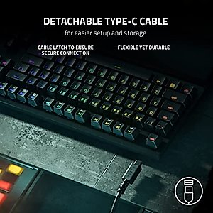 Razer Huntsman V2 TKL Tenkeyless USB-C Gaming Keyboard: Fastest Linear Optical Switches Gen2 w/ Sound Dampeners & 8000Hz Polling Rate - Detachable TypeC Cable - Doubleshot PBT Keycaps (Renewed)