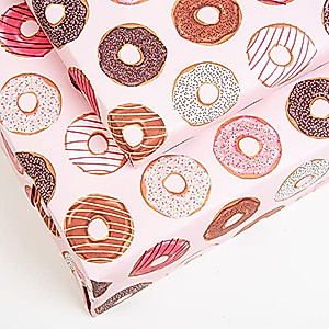 CENTRAL 23 - Pink Wrapping Paper for Women - Colourful Donuts - 6 Gift Wrap Sheets for Birthdays Girls Kids New Baby - Recyclable