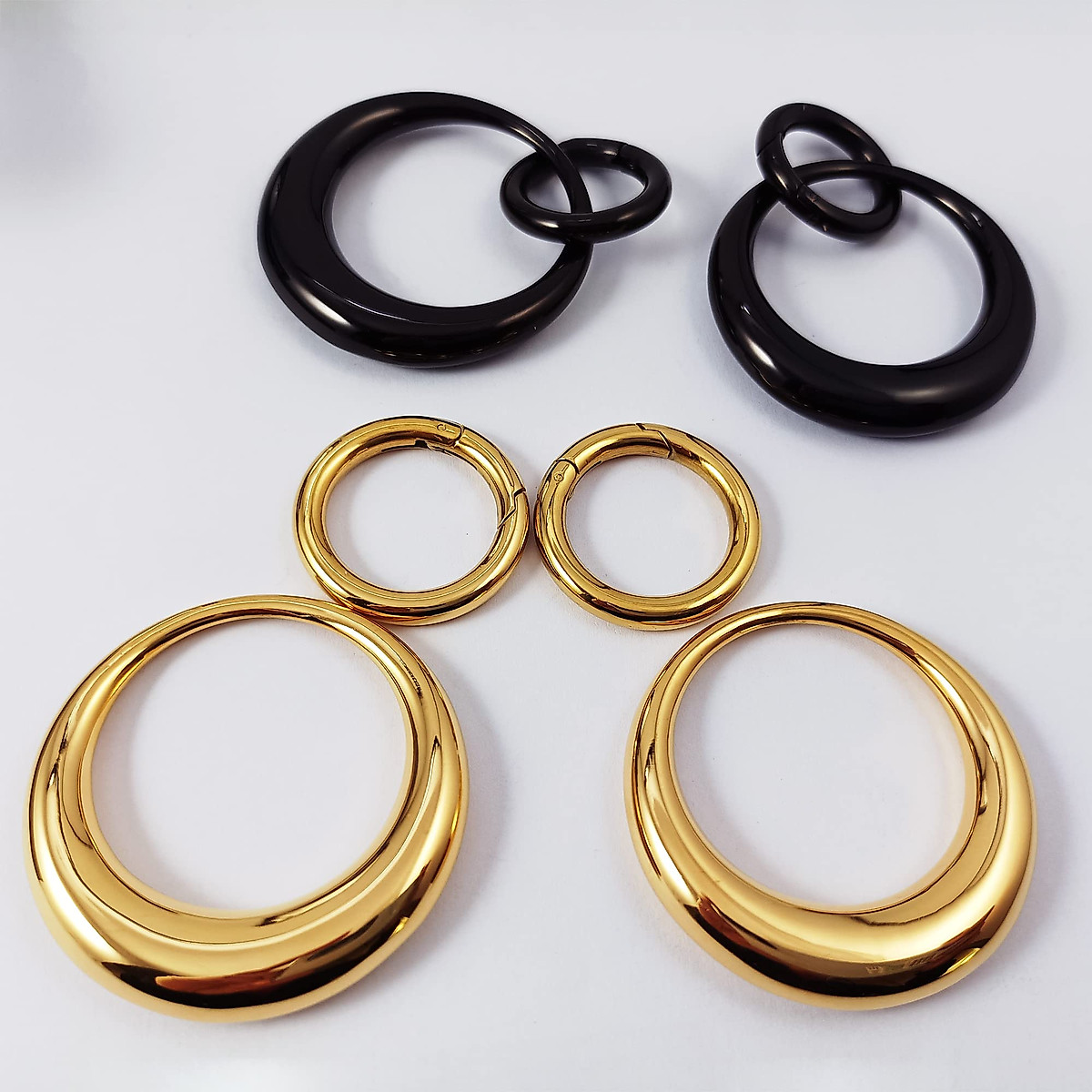 DEWGEM Dangle Gauges for Ears Large Hoops Dangle Ear Plugs Stainless Steel Weighted Ear Hangers for Tunnels Ear Weights Stretching Kits Dangle Gauges Ear Plugs for Women Size 6G(Silver)