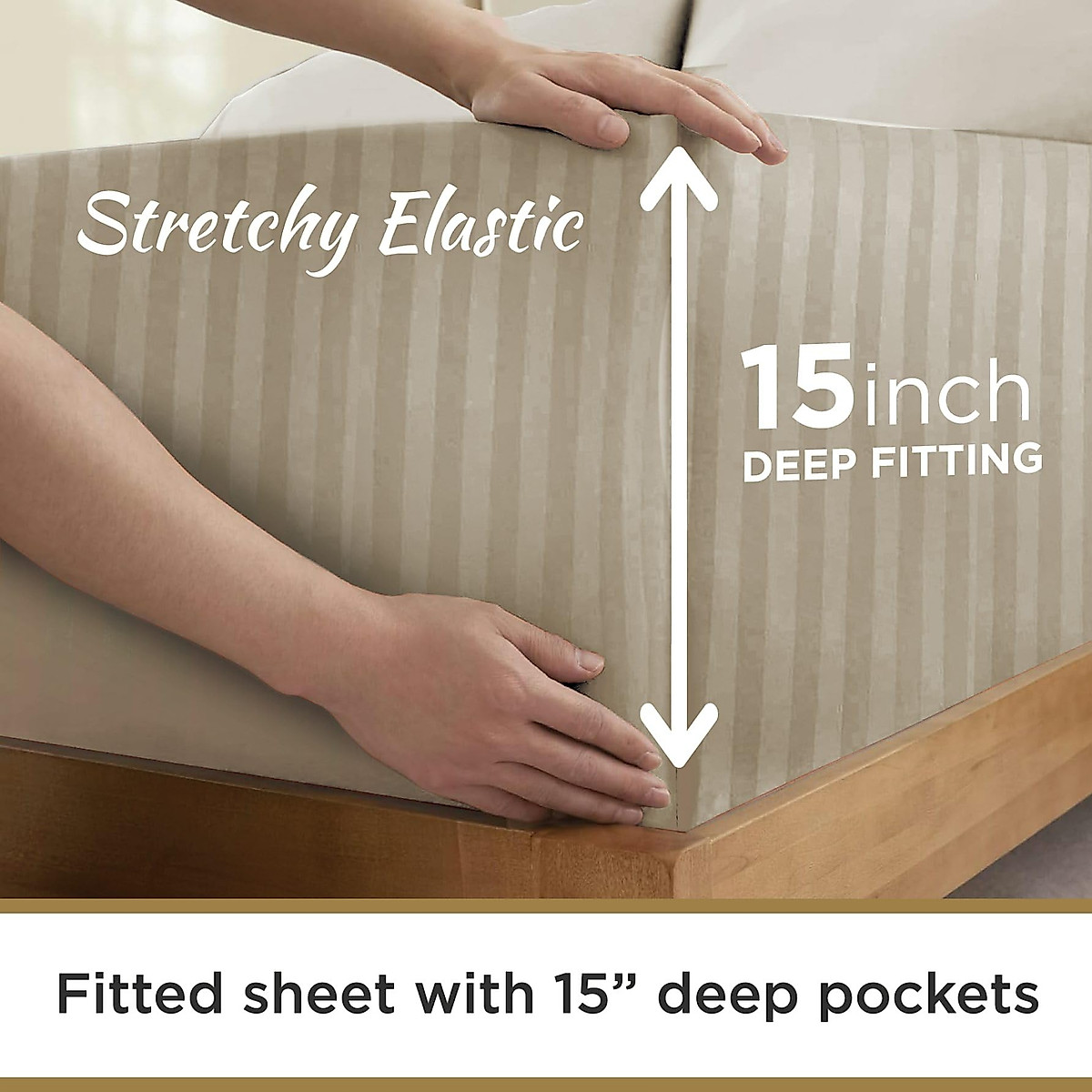 Twin XL 100% Microfiber Double Brushed Sheet Set - Extra-Soft & Wrinkle-Free - 15" Deep Pockets, 39" x 80" - Ideal for Dorms, Hospitals & Split King Beds - 3 PC Set (Twin XL, Khaki Stripe)