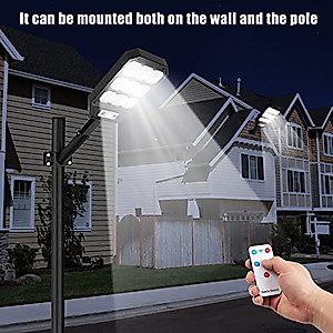 Led Solar Street Lights Outdoor, 2 Pack 279 Led Remote Control Solar Parking Lot Lights Wireless Ip65 Motion Sensor Solar Security Wall Light with 3 Modes for Garden, Street, Deck, Yard, Garage, Patio
