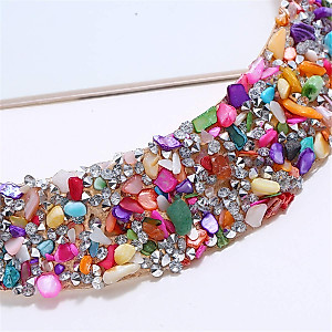Rhinestone Collar Gold Alloy Metal Necklace For Women Stone Bangle Earring Jewelry Accessories 3pcs Sets (3pcs colorful sets)