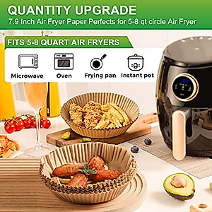 Air Fryer Disposable Paper Liners: 125Pcs 8In Parchment Paper Food Grade Baking Liner for 5-8 QT Airfryer Basket