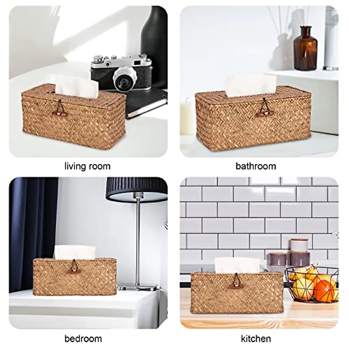 Tissue Box Cover Rectangular,Decorative Tissue Box Holder, Tissue Holder Made of Natural Seagrass for Bathroom Office Car Automotive Decoration-9.8 x 5.5 x 3.9 Inches