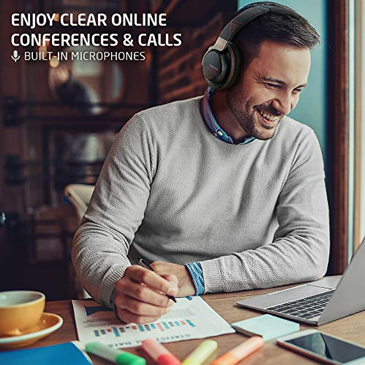 Bluetooth Headphones, PowerLocus Bluetooth Headphones Over-Ear, Passive Noise Cancelling Headphone with Microphone, 70Hrs Playtime, Foldable Wireless Headphones,Hi-Fi Deep Bass for Work,Home Office,PC