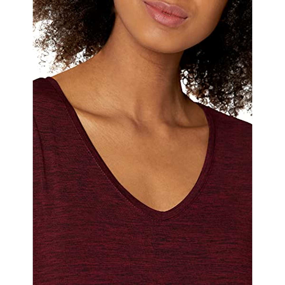 Amazon Essentials Women's Tech Stretch Short-Sleeve V-Neck T-Shirt (Available in Plus Size), Pack of 2, Black/Burgundy Space Dye, X-Large