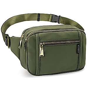 ZORFIN Fanny Packs for Women Men, Fashion Waist Pack Belt Bag with 5 Zipper Pockets Adjustable Belt, Casual Hip Bum Bag for Travel Shopping Hiking Cycling Running (Green)