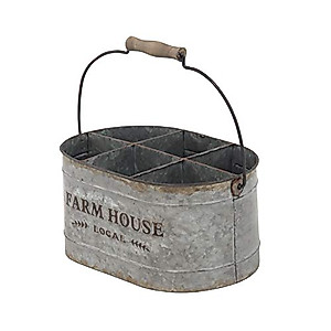 Deco 79 Metal Galvanized Farm House 6 Bottle Wine Holder, 13" x 9" x 7", Gray