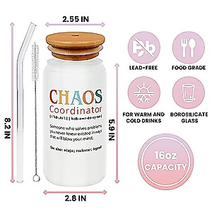 Chaos Coordinator Gifts Cup - Thank You Appreciation Office Gifts for Women, Her, Mom, Coworker, Manager, Teacher, Nurse, Supervisor, Wedding Planner - Boss Lady Gifts for Women - 16 Oz Can Glass