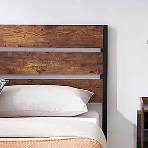 VECELO Platform Queen Bed Frame with Rustic Vintage Wood Headboard and Footboard, Mattress Foundation, Strong Metal Slats Support, No Box Spring Needed