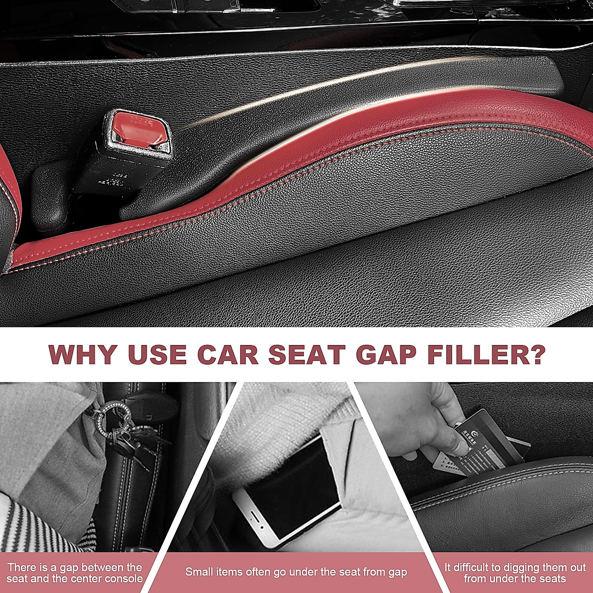 KAYZT Seat Gap Filler Universal Fit Car SUV to Fill The Gaps Between Seat and Console Blocker Stopper Pack of 2 Black