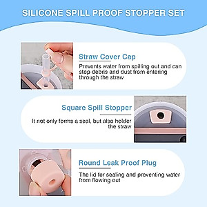 BGAANM Silicone Spill Proof Stopper Set Compatible with Stanley Quencher H2.0 FlowState Tumbler 40oz/ 30oz, Accessories Include 2 Straw Cover Cap, 2 Square Spill Stopper, 2 Round Leak Stopper (Pink)