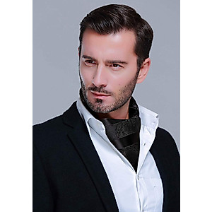 HISDERN Black Ascot Tie Mens Formal Cravat Ties Floral Paisley Polka Dot Jacquard Self Ascots Cravat Scarf Wedding Party