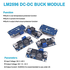 BULVACK 10 Pack LM2596 DC-DC Buck Converter Step Down Module Power Supply DIP Output 1.25V-30V 3A