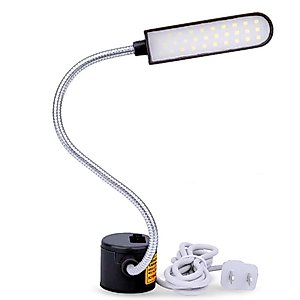 EVISWIY Sewing Machine Light LED Lighting (30LEDs) 6 Watt for Workbench Lathe Drill Press Daylight White Flexible Gooseneck Arm Work Lamp with Magnetic Mounting Base Black