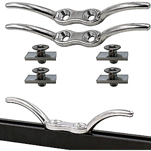 Pmsanzay Stainless Steel Cord Cleat, 6" Rope Cleat Anchor Cleat, 2 Pcs per Pack,with Quick Release Track Rail Adapter Hardware for Kayak Boat Track Mount - Easy to Install - No Drilling