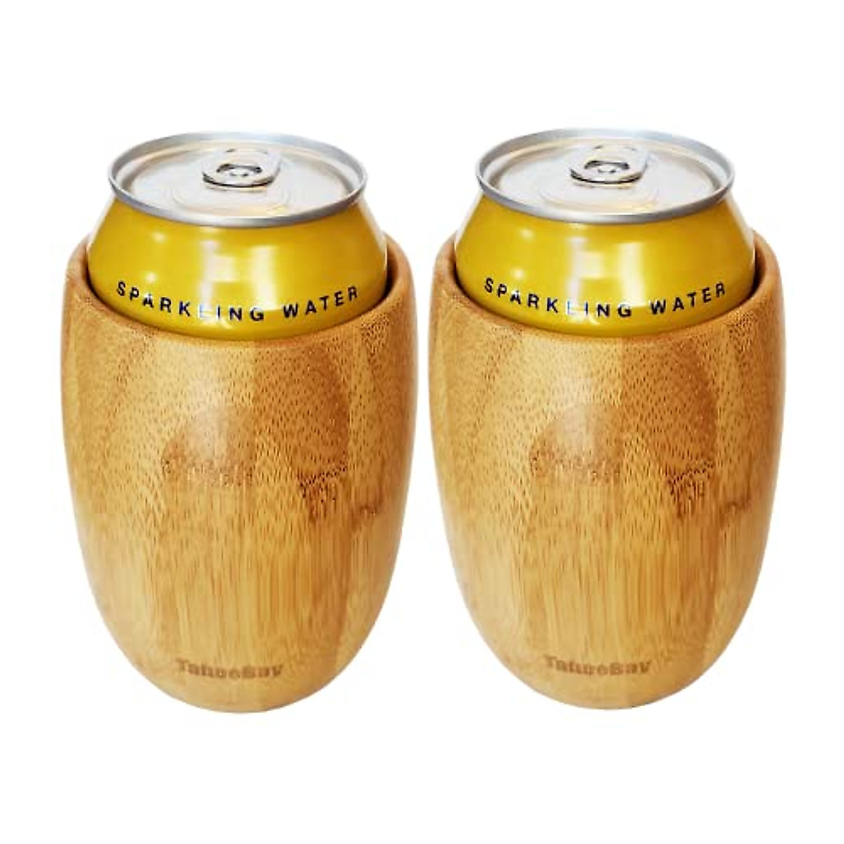 TahoeBay Bamboo Can Coolers (2-Pack) Laser Engravable 12oz Insulated Drink Holder for Standard Size Beer and Soda Cans Extra Thick Wine Tumbler Shape Design