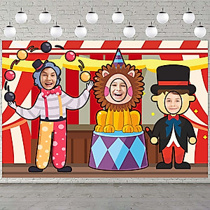 Circus Troup Photo Banner Backdrop Background Photo Booth Props Pretend Play Party Game Clown Lion Theme Decor for Kid Carnival Circus Party 1st Birthday Party Baby Shower Favors Supplies Decorations