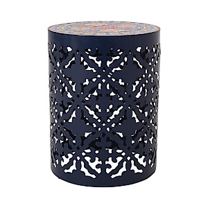 Christopher Knight Home Laurent Outdoor Lace Cut Side Table with Tile Top, Dark Blue