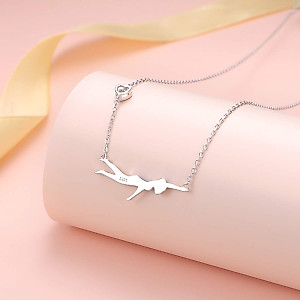 Swimming Necklace 925 Sterling Silver Heart CZ Cute Swimmer Pendant Charm Necklace for Women Natator on a Swim Team, 16 inch