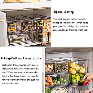 Wonlooker 3 Pack Refrigerator Organizer Bins with Pull-out Drawer, Stackable Fridge Drawer Organizer Set with Handle, Clear Plastic Food Storage Containers for Freezer, Cabinet, Kitchen, Pantry