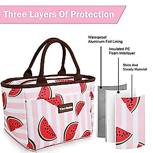 Tirrinia Lunch Bags for Women Men, Cute Insulated Lunch Tote Bag for Women, Fashionable Leakproof Lunch Box for Adult, Reusable Large Cooler Lunch Bag for Working/Picnic - Pink Melon