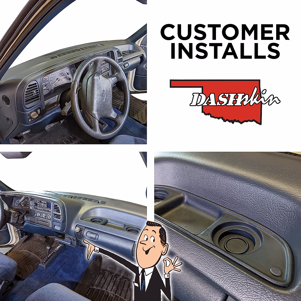 DashSkin Molded Dash Cover Compatible with 95-96 GM SUVs and Pickups in Medium Grey (13* Trim Code) - Easy Cracked Dashboard Fix - Made in America