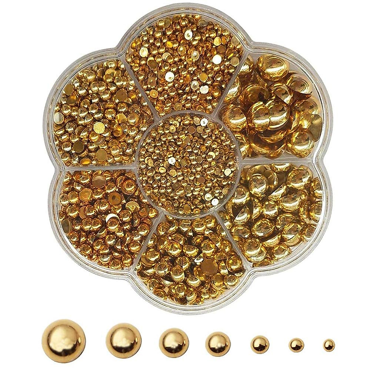 3000Pcs 1 Box Pearls Beads Round Flatback Imitation Half Loose Beads Gem Assorted Sizes 2/3/4/5/6/8/10MM for DIY Scrapbooking Crafts(Gold)
