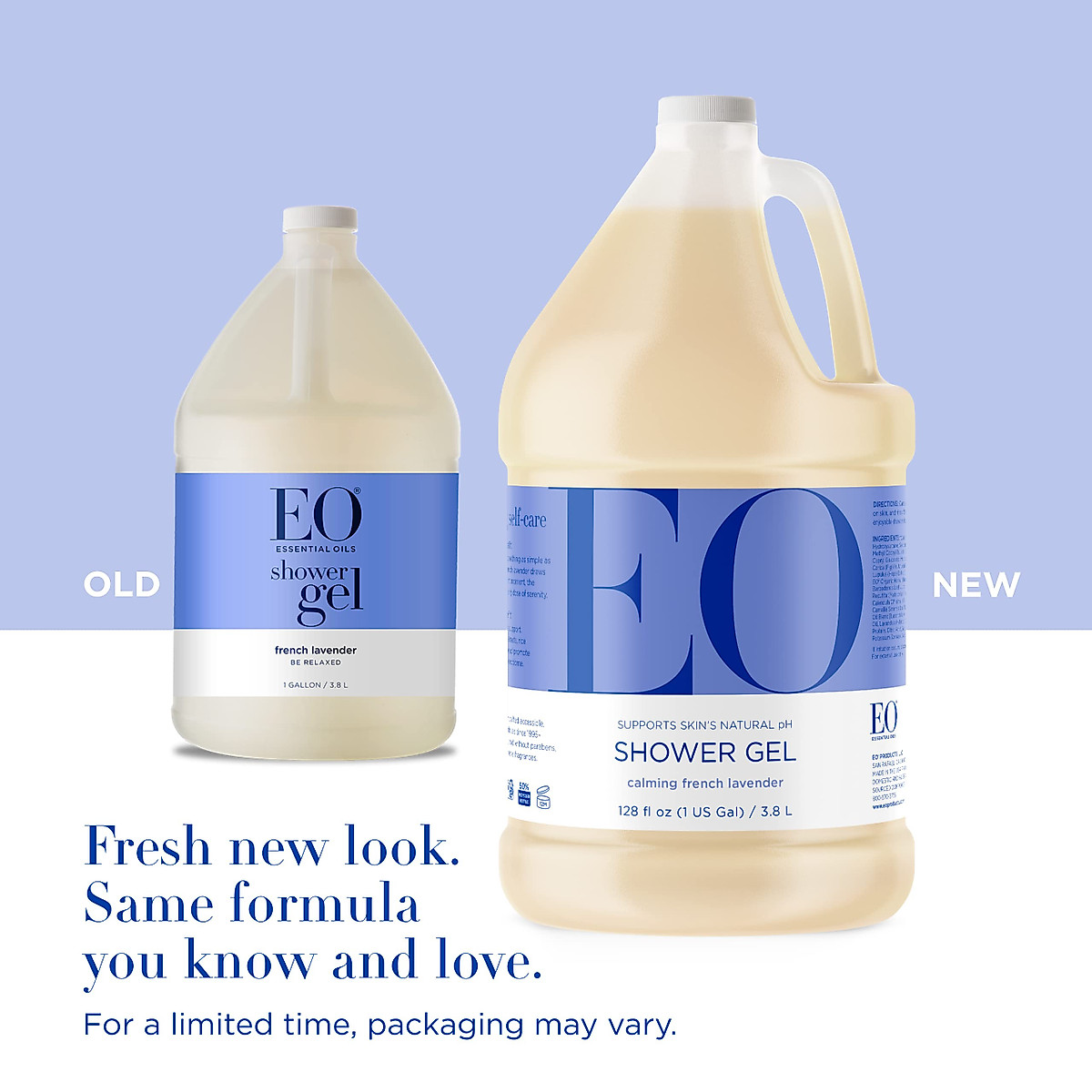 EO Shower Gel Body Wash Refill, 1 Gallon, French Lavender, Organic Plant-Based Skin Conditioning Cleanser with Pure Essentials Oils