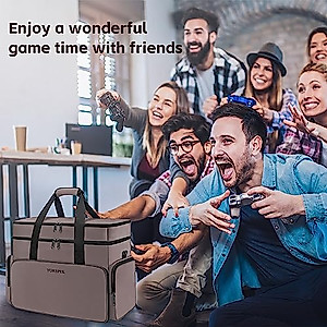 2 Layer Soft Carrying Case Compatible for PS5, PS4, PS4 Pro, Large Travel Cases for Game Console, Controller, Discs, Laptop, Tablet, Headset and Accessories, Padded Game Storage Bag, Gamer Gifts, Grey
