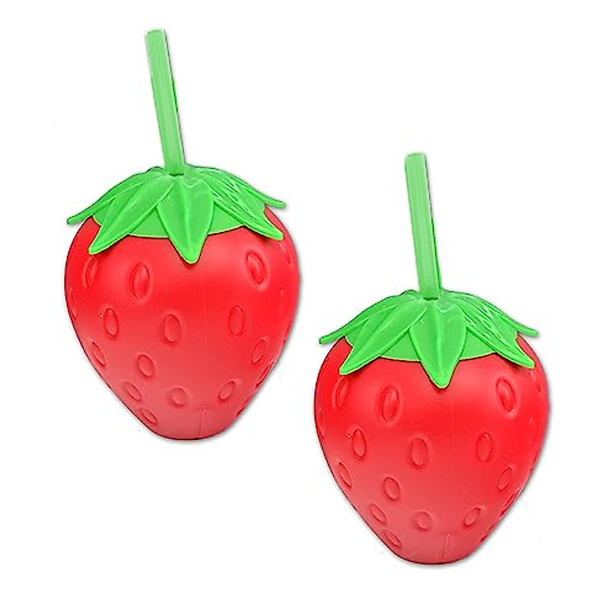 Plastic Cup with Lid and Straw, 20oz Cups, Strawberry Fruit Shape, Travel Tumblers, Large Drinking Cups, Birthday Party Favor, Water Bottles for Kids - 2 Piece Set - BPA Free