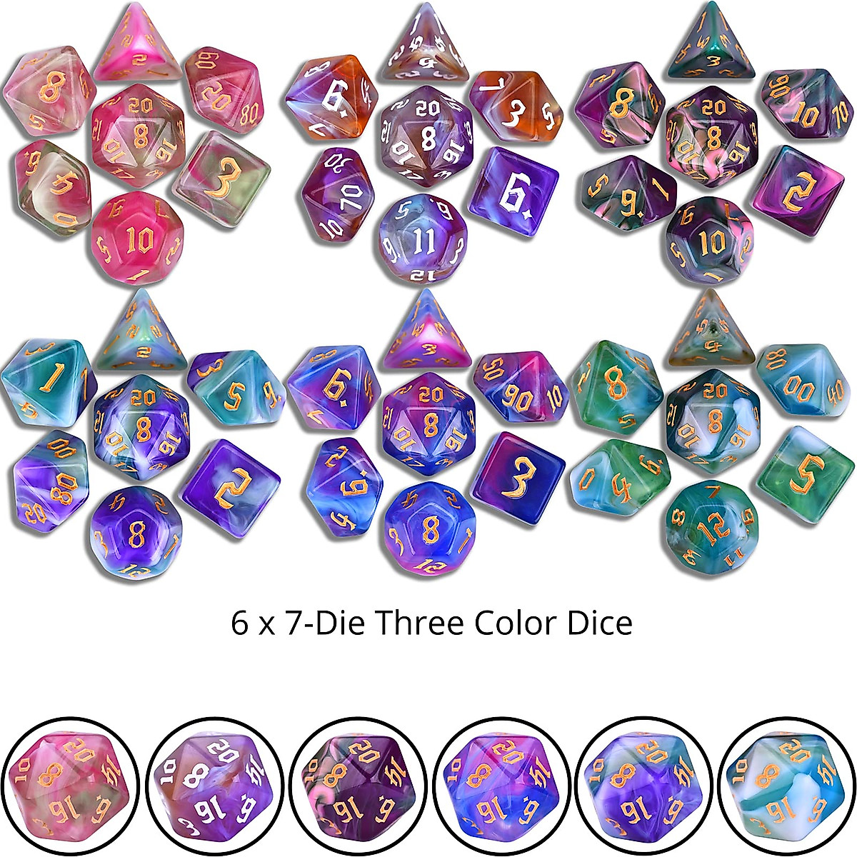 Amiven RPG Dice Sets 30 X 7-Die DND Polyhedral Dice (210pcs) with a Large Drawstring Bag for Dungeons and Dragons Tabletop Role Playing Games