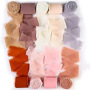 Modacraft 9 Rolls Handmade Fringe Chiffon Silk Ribbon Gauze 1.5" x 18Yd in 9 Colors for Wedding Bridal Bouquet Ribbon for Christmas Gift Wrapping Ribbon Sage Fabric Ribbons DIY Home Decor