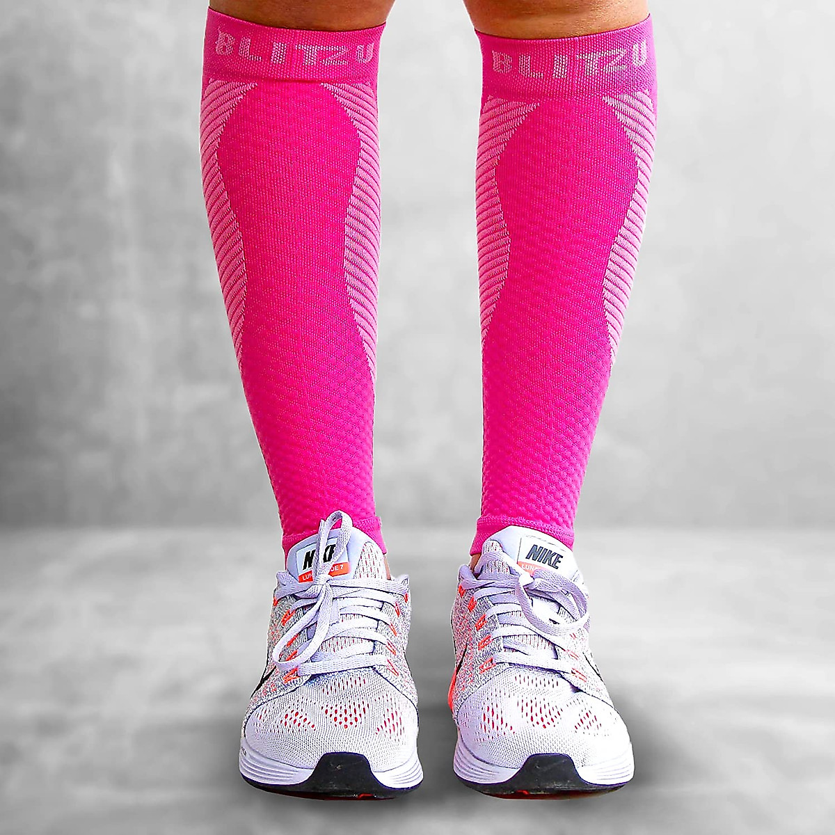 BLITZU Calf Compression Sleeves for Men and Women. Footless Compression Socks Support for Varicose Vein, Nursing, Running. Leg Sleeve Brace for Shin Splints, Pain Relief & Reduces Swelling Pink S-M