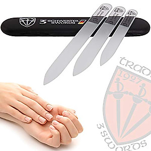 3 Swords Germany - Brand Quality Glass Nail File Set, 3 Pieces, Perfect for Natural Fake Gel Artificial Acrylic fingernail, incl. Black Plastic case