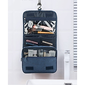 Menoeceus Portable Hanging Travel Toiletry Bag,Light Weight, Large Capacity Shampoo Bag, Water-resistant Makeup Cosmetic Bag, Travel Organizer for Accessories, Full Sized Toiletries Container (Navy)